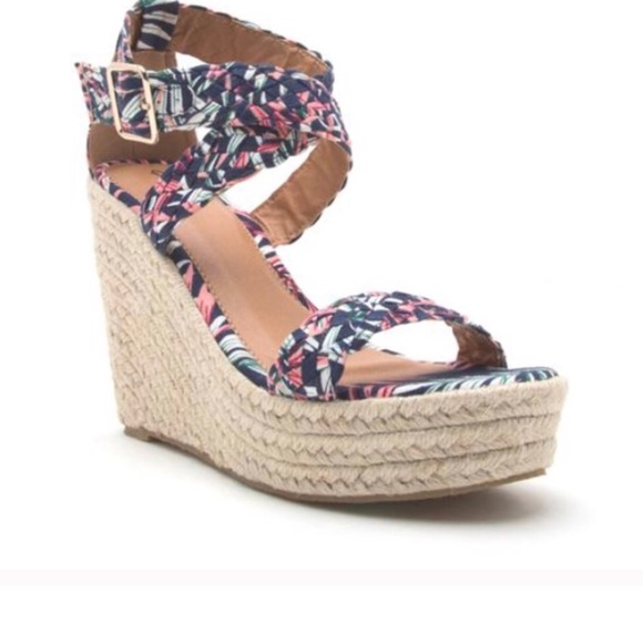 Shoes | Tropical Leaf Jute Wedge Platform Sandals | Poshmark